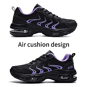 B BEASUR Air Shoes for Women Athletic Sports Workout Gym Tennis Running Sneakers Size 9 - Black/Purple