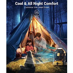 KopBeau Portable Camping Fan with Lights, 20000mAh Rechargeable Battery Operated Fan, Battery Powered Outdoor Beach Tent Fan with 3 Speeds & Hook, Personal USB Table Fan for Camping Accessories