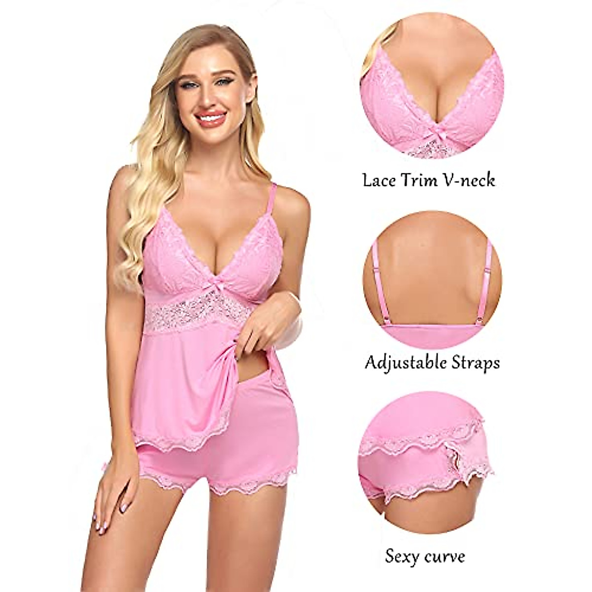 Avidlove Women's Pajama Set Sleeveless Sleepwear Pjs Sets Ladies 2-Piece Nightwear Pink L