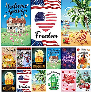 Seasonal Garden Flags Set of 12 Double Sided 12 x 18 Inch Yard Flag,small garden flags for outside, Christmas Spring Seasonal Flag for Outdoor Holiday Decorations
