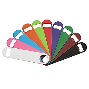 QLL 10 Pack 7" Stainless Steel Flat Bottle Opener, Solid bar key