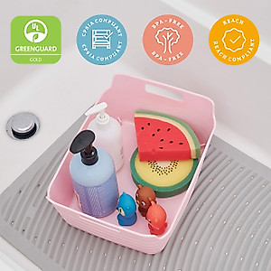 ECR4Kids Bendi-Bins with Handles, Multipurpose Flexible Plastic Storage Baskets, Stackable Baskets, Soft Plastic Storage Bin, 13in x 10in, 6-Piece (Pastel)