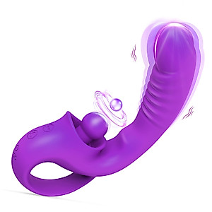Upgraded G Spot Clitoral Vibrator, Realistic Dildo Vibrators Female Clitoralis Stimulator with 10 Vibration Modes, Waterproof Vibrators for Clit G Spot Stimulation, Adult Sex Toys for Women (Purple)