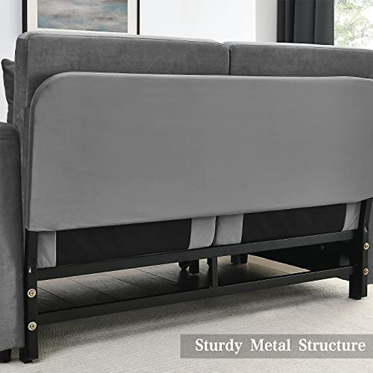 KIVENJAJA Convertible Sleeper Sofa Bed, Modern Velvet Loveseat Couch with Pull Out Bed, Small Love Seat Futon Sofa Bed with Headboard, 2 Pillows & Side Pockets for Living Room, 54” (Grey)