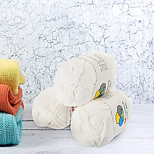 Sewroro 3 Rolls Knitting Yarn Cotton Yarn for Crocheting Cotton Heather Yarn Blanket Yarn Wool Round Rope Threads Balls Purse Yarn Pastel Yarn Sewing Thread Wool Yarn White Cream Baby Bulk