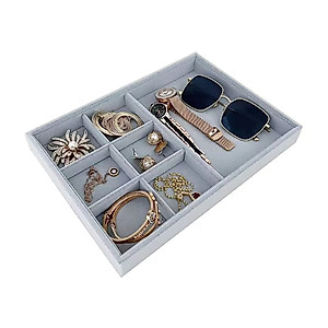 Svea Display Grey Velvet Stackable Organizer Premium Quality Stackable Tray (6 Grid Flat)