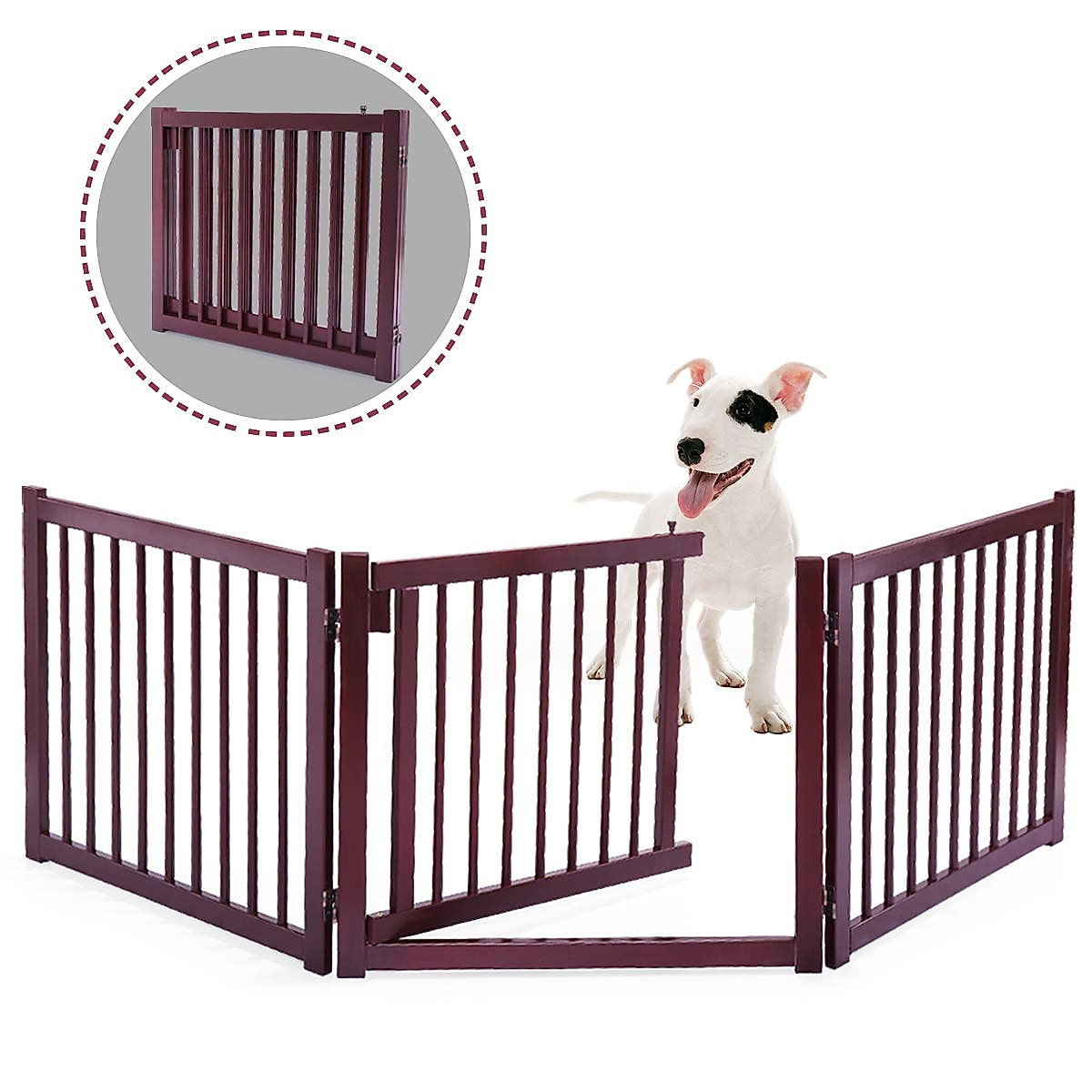 Pet Gate Wooden Dog Gate for Doorways, Stairs or House – Freestanding, Folding, Accordion Style, Wooden Indoor Dog Fence (24inch Height, Coffee Brown)