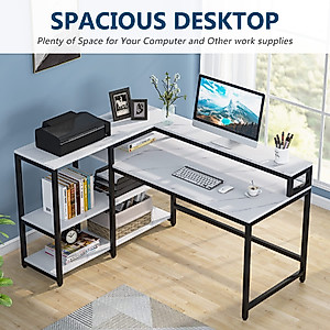 LITTLE TREE Reversible L Shaped Computer Desk with Storage Shelf, Industrial Corner Desk with Monitor Stand for Home Office