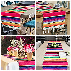 CRJHNS Table Runner Mexican Handwoven Cotton Serape for Party Wedding and Home Decorations,14x84 Inch (1, 14x84/Rose Red)