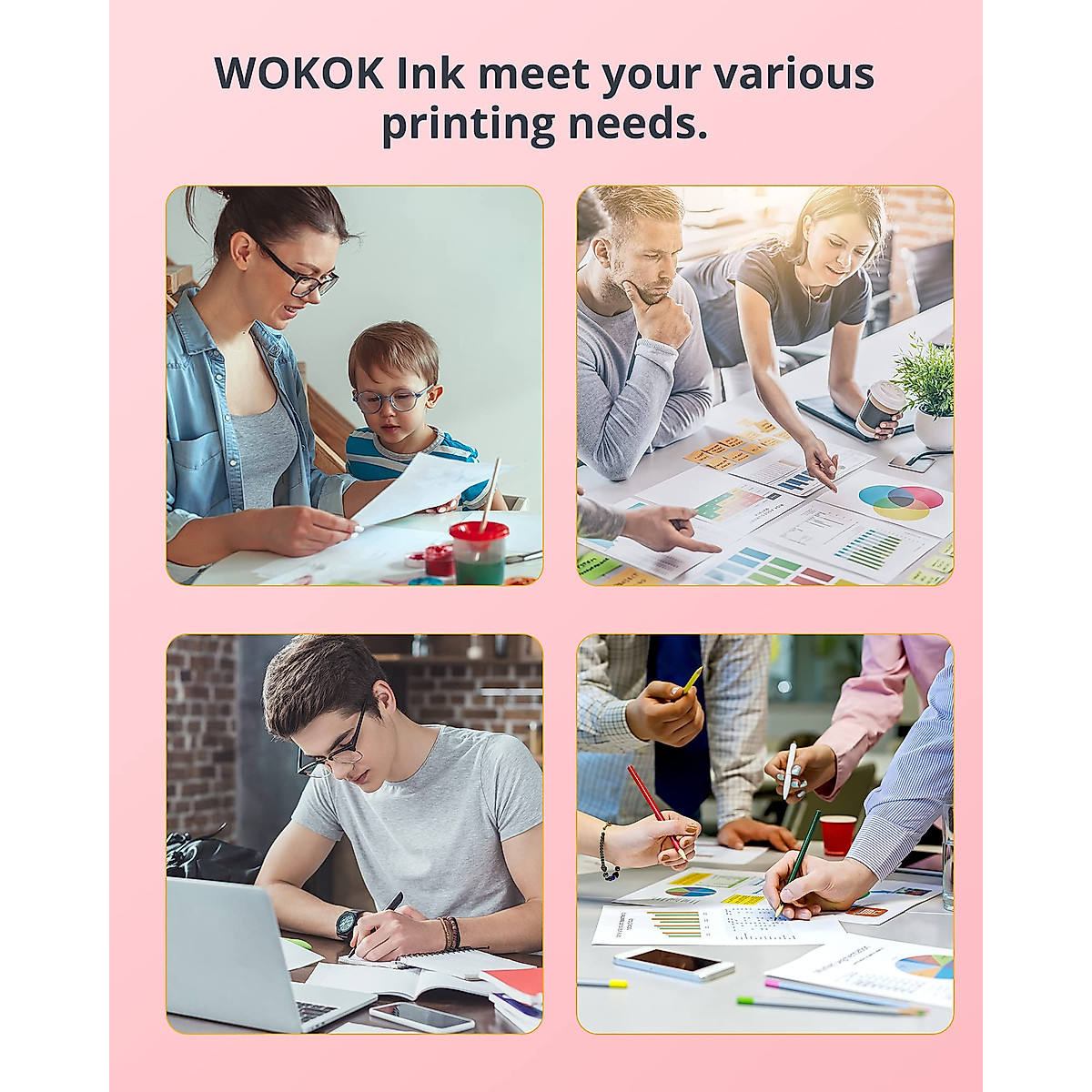 WOKOK Compatible Refill Ink Bottles for EcoTank 522 T522 T522520-S for use with EcoTank ET-2720 ET-2800 ET-2803 ET-4700 Printers (Black, Cyan, Magenta, Yellow) Not Sublimation Ink