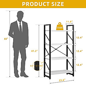 DWVO 4 Tier Bookshelf, Small Book Shelf Modern Bookcase, Narrow Book Case Book Storage Organizer for CD/Movie/Book, Bookshelves for Bedroom Office Living Room, White & Black