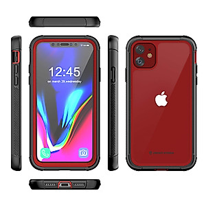 ImpactStrong iPhone 11 Case, Clear Full Body Ultra Protective Case with Built-in Clear Screen Protector Transparent Full Body Cover for iPhone 11 6.1-Inch (2019) - Red