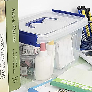 Pekky Plastic Small Handle Storage Box, 3.5 Quart Clear Plastic Bins, 6 Packs(Blue)