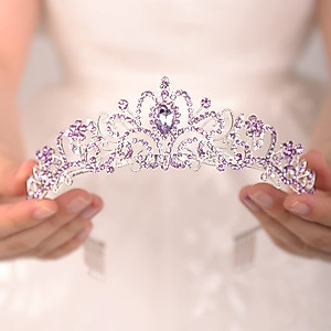 JWICOS Light Purple Crystal Tiara and Crown for Women Elegant Princess Crown with Comb Women's Rhinestone Headband for Wedding Prom Birthday Party (Light Purple)