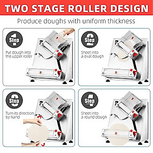 Pizza Dough Roller Sheeter, Max 12" Automatic Commercial Dough Roller Sheeter, 370W Electric Pizza Dough Roller Stainless Steel, Suitable for Noodle Pizza Bread and Pasta Maker Equipment