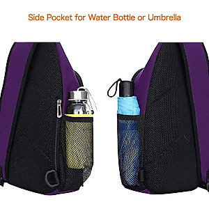 MOSISO Sling Backpack,Multipurpose Travel Hiking Daypack Rope Crossbody Shoulder Bag with Front Buckle Pouch&Reflective Strip, Purple