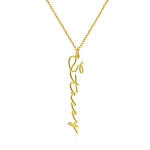 MRENITE 10k 14k 18k Solid Yellow Gold Personalized Vertical Name Necklace – Dainty Letter Engraved Bar Nameplate Jewelry - Custom Any Name Gift for Women (Small Nameplate)