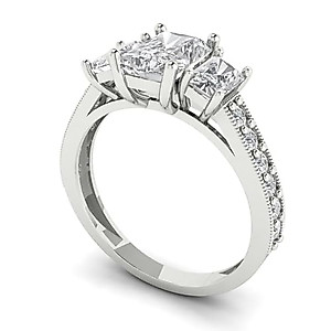 Clara Pucci 1.76ct Emerald Cut Solitaire 3 stone Moissanite Proposal Designer Wedding Bridal art deco Anniversary Ring 14k White Gold
