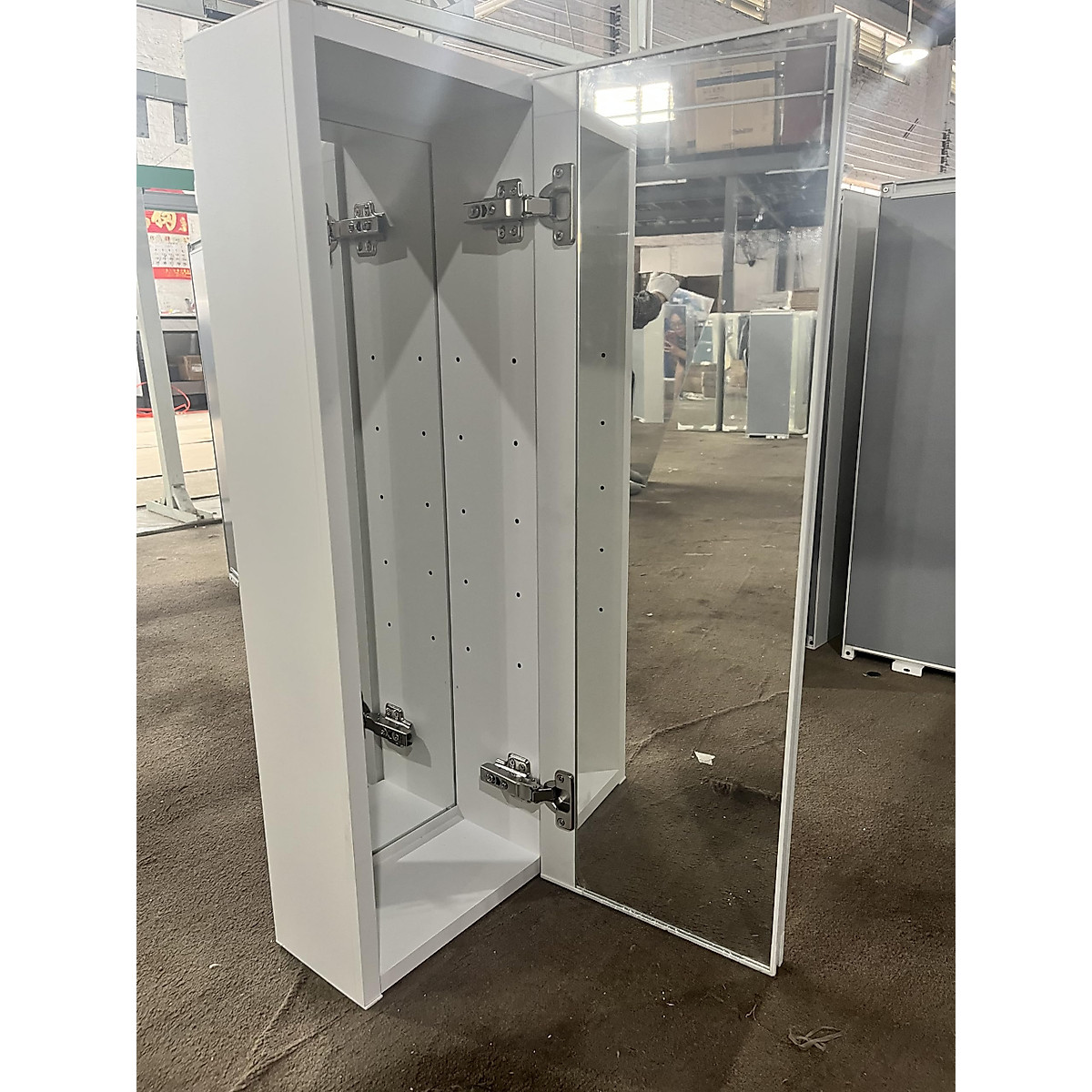 Generic 30x10 inch White Medicine Cabinet with Storage Aluminum Bathroom Medicine Cabinets Mirror Adjustable Glass Shelves Right Open