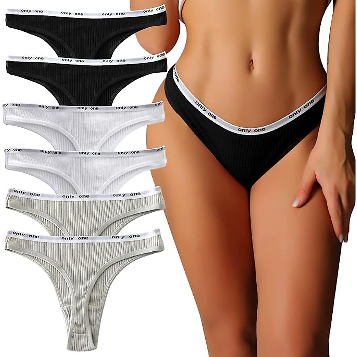 CINVIK Ladies Cotton Front Low Thongs Organic Cotton Comfortable No Show Workout Low Rise Hipster Panties G-String Big Women Thong Set 3XL