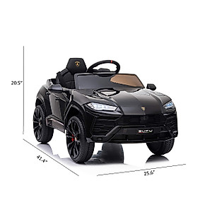 Rock Wheels Licensed Lamborghini Urus Ride On Truck Car Toy, 12V Battery Powered Electric 4 Wheels Kids Toys w/Parent Remote Control, Foot Pedal, Music, Aux, LED Headlights, 2 Speeds (Yellow)