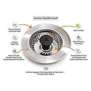 SinkShroom KSS682 Revolutionary Clog-Free Stainless Steel Kitchen Sink Strainer, Black, 6 Pack