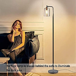 Depuley Black Floor Lamp, Industrial LED Floor Lamps with Hanging Glass Shade, Farmhouse Standing Lamp Modern Tall Pole Lighting for Living Room, Bedroom, Office, Study Room, E26 Bulb Included