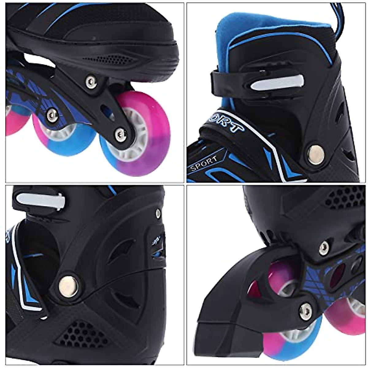 Zerone Roller Skates, Children Adjustable Roller Skates Colorful Stable Wheel Inline Skates for Girls Boys Outdoor Use, Triple Protection S/M/L(S-Blue)