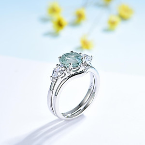 ITI KUOLOLIT Natural Moss Agate Gemstone Genuine 925 Sterling Silver Ring for Women Hexagon Cut Women's Ring Set for Engagement Wedding Jewelry (Moss Agate White, 5)