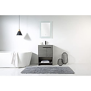 Fine Fixtures Bathroom Vanity with Integrated Ceramic Sink - Bathroom Vanity with Sink & Modern Knob Design - Bathroom Vanities with Sturdy Marble Top & Soft Closing Doors (24 Inch) Grey
