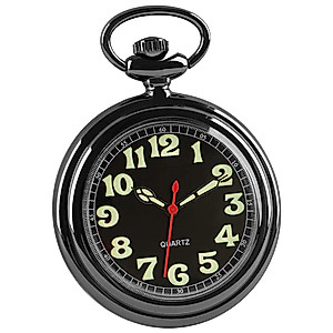 Whodoit Black Shiny Arabic Numeral Men's Quartz Pocket Watch, Pocket Watches Gift Quartz Movement for Men with Chain-Black