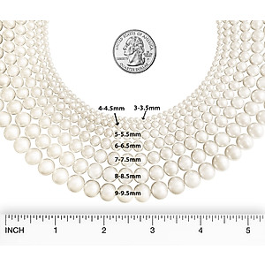 Blue Ocean Pearls .925 Sterling Silver & 6mm-6.5mm AAAA Round White & Pink Freshwater Cultured Pearl Bride & Bridesmaid Stretch Strand Charm Bracelet with Heart Charm - 7" (White)