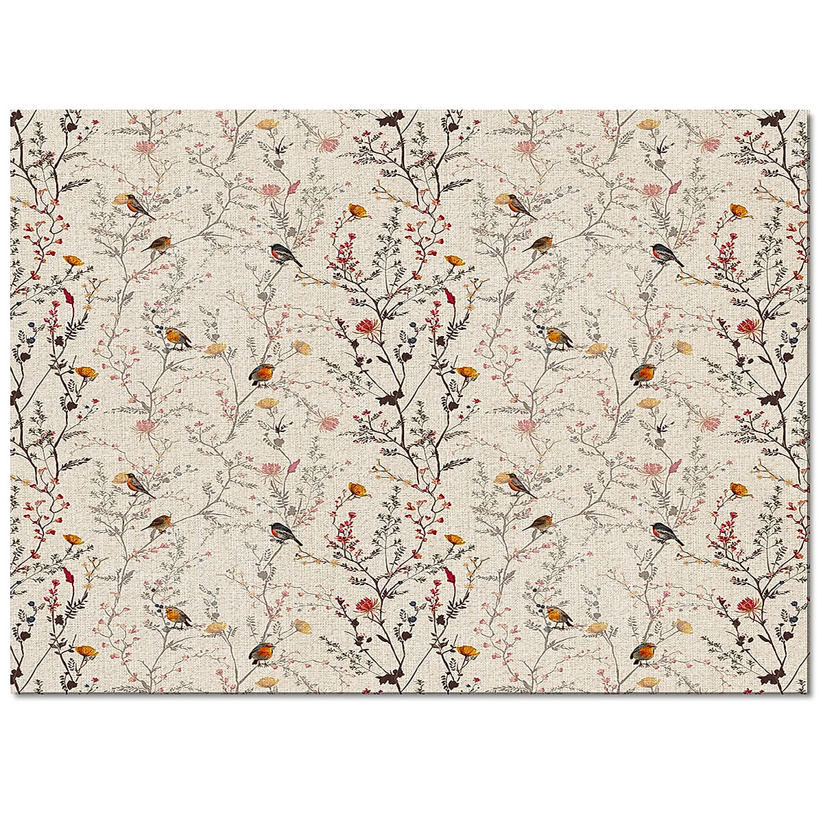 Large Area Rug 2' x 3' Throw Carpet Floor Cover Nursery Rugs for Children, Rustic Floral Modern Kitchen Mat Runner Rugs for Living Room/Bedroom Spring Bird Flowers Burlap Backdrop