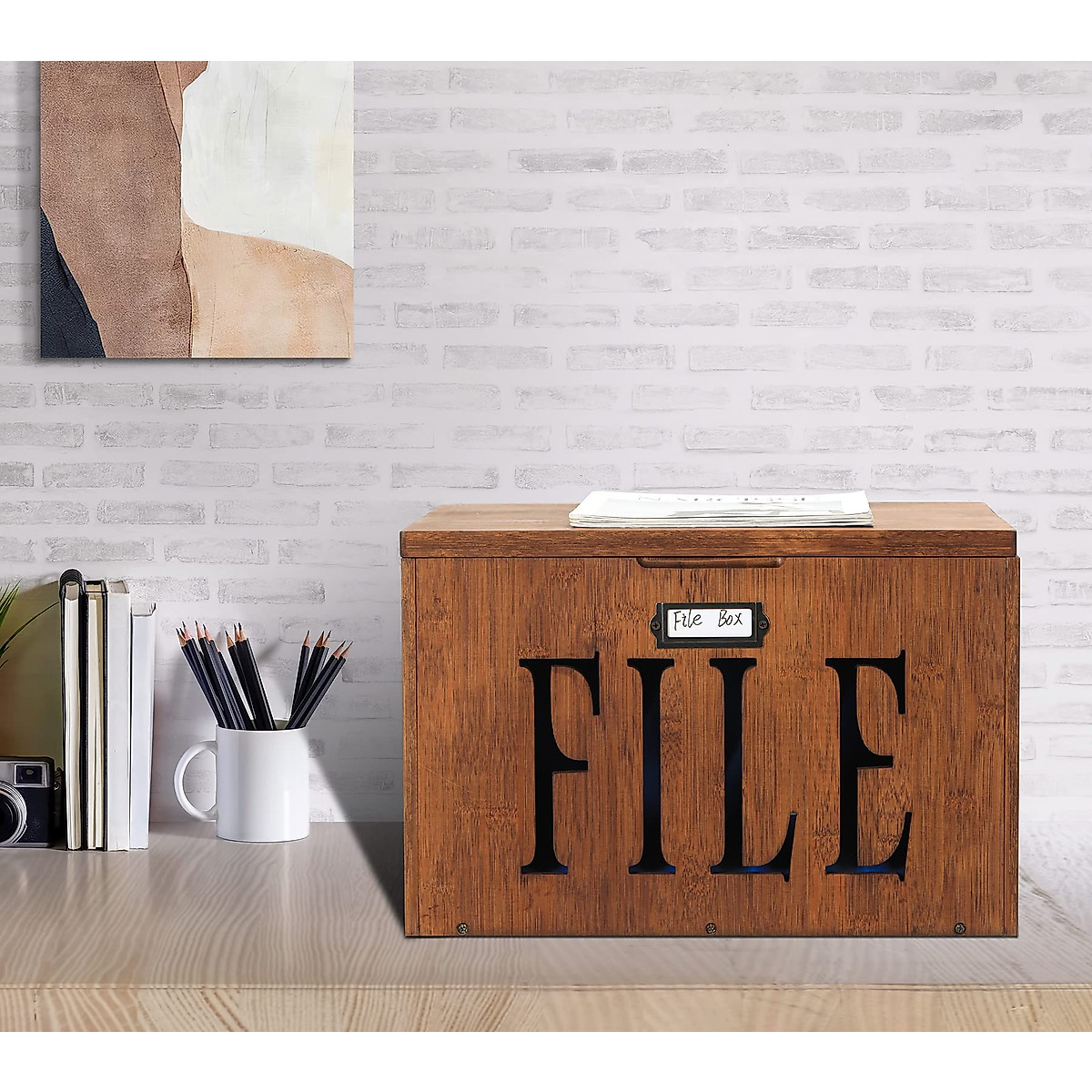 TQVAI Bamboo File Cabinet with Wheels, Hanging Letter Legal Document Folder, Mobile Filing Storage Box for Home Office, Coffee Brown