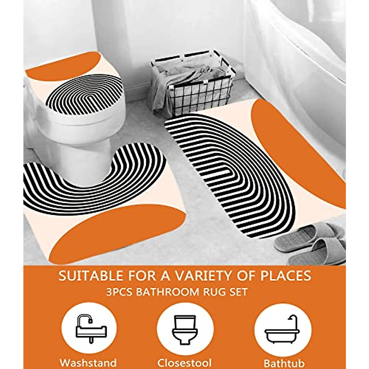 Alabohuke 4 Pcs Simple Style Shower Curtain Set, Abstract Art Bathroom Decoration Set with Rugs, Toilet Lid Cover and Bath Mat, Bathroom Curtains Set with 12 Hooks, Polyester Fabric, 72x72 Inch