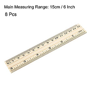 uxcell Wood Ruler 15cm 6 Inch 2 Scale Office Rulers Wooden Measuring Ruler 8pcs