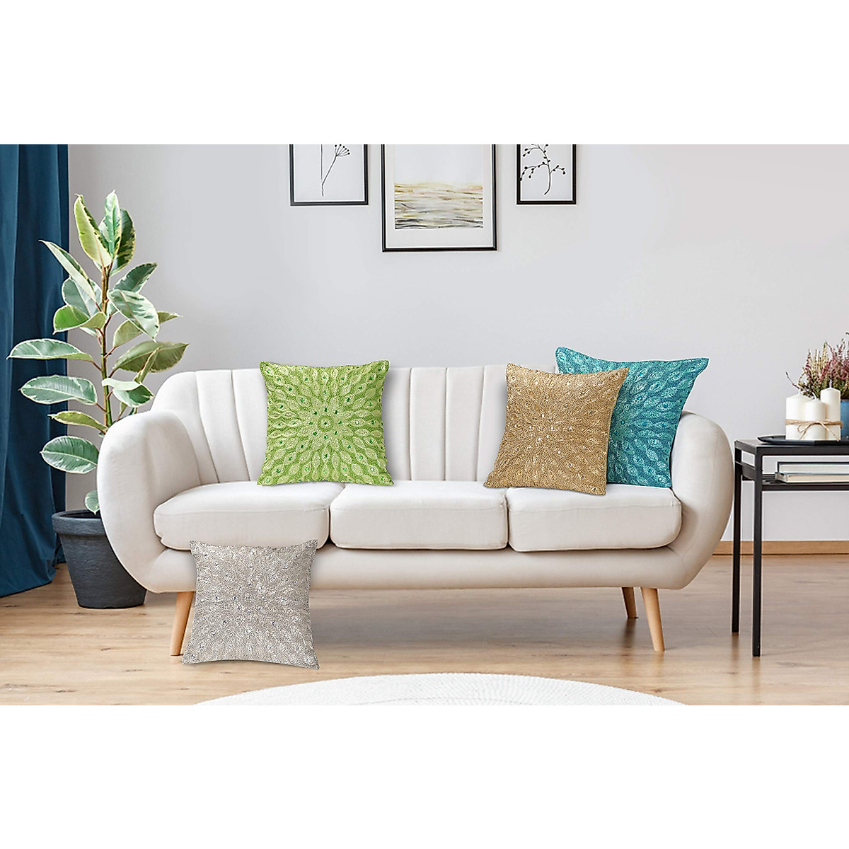 Gold Pillow Cover, Gold Decorative Pillow Cover 16x16 Inch, Gold Throw Pillow Cover, Hand Beaded Cushion Cover - Beautiful Elegant Accessory to Dress Up Couch Sofa & Bed - Cover Only - 1 Pack