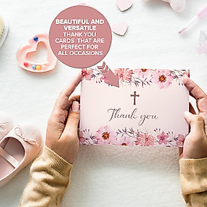 Decorably Thank You Cards with Envelopes & Stickers, Baptism Cards - 24 Pack Baptism Thank You Cards, Blank Inside Religious Thank You Cards Baptism, 6x4in Christian Thank You Cards with Envelopes