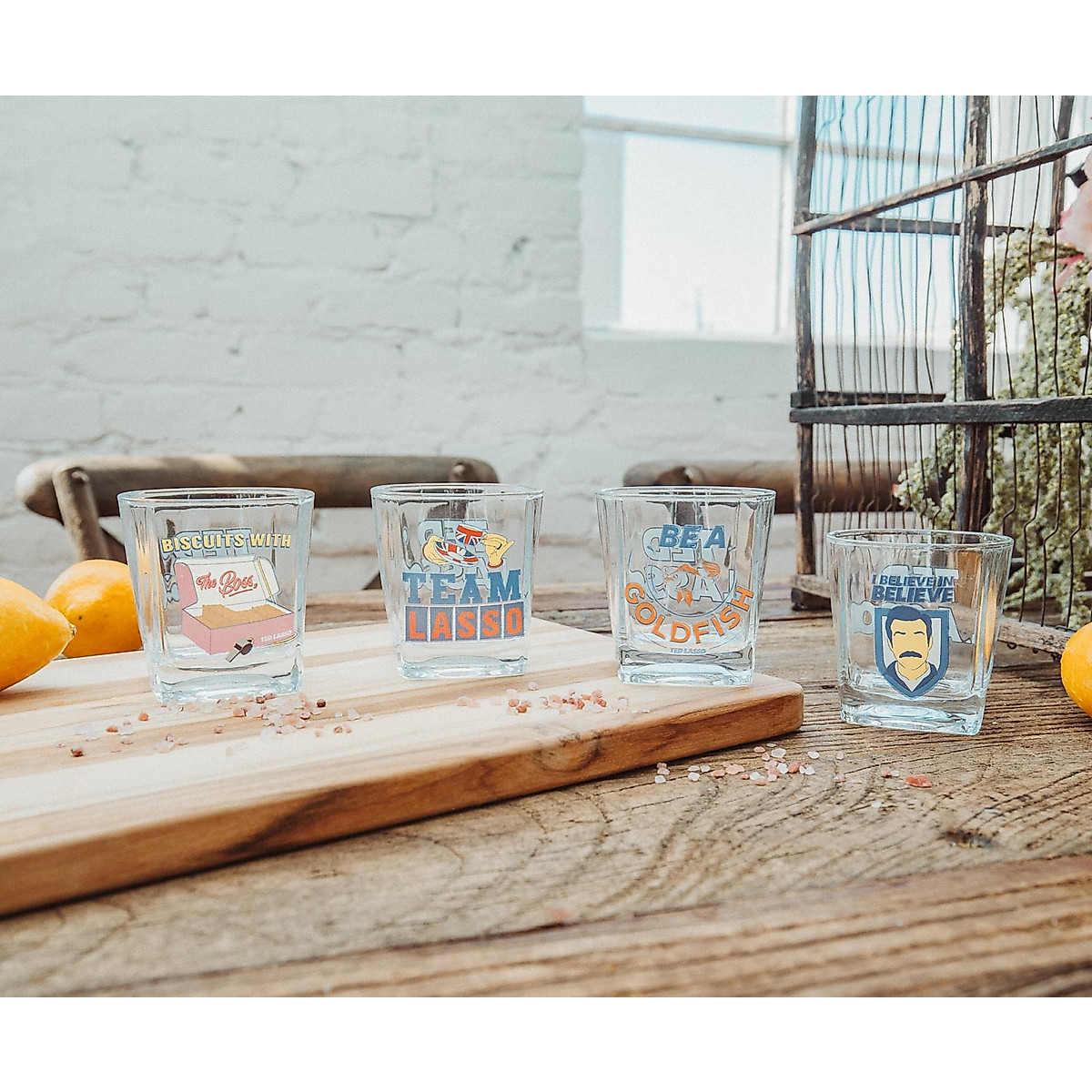 Silver Buffalo Ted Lasso 10-Ounce Mini Rocks Glasses | Set of 4