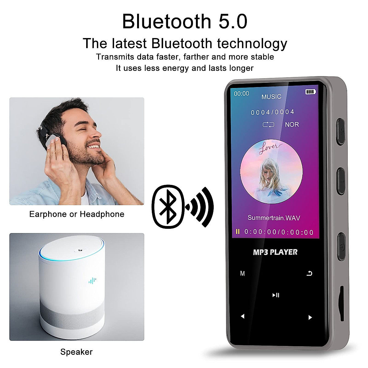 Portable Bluetooth MP3 Player with Clip - Wireless Mini Digital Hifi Lossless sound Music Players with 2.4 '' screen, Wearable Small Black Walkman Audio player with 32GB Memory for Sport and Running