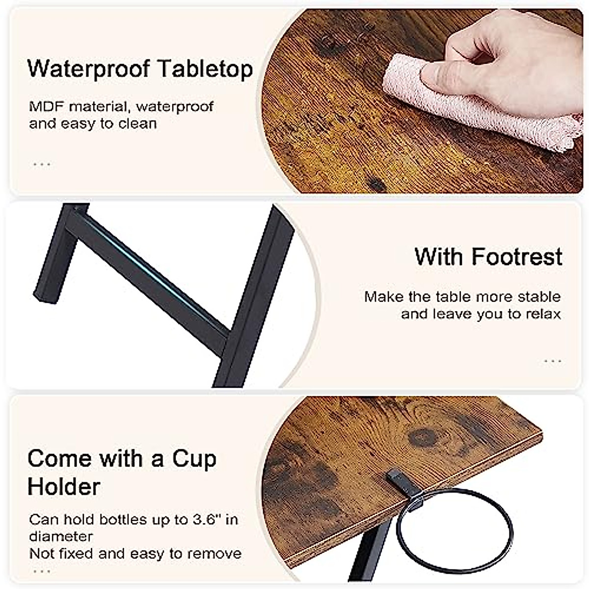 VECELO TV Tray for Eating Set of 2, Portable Dinner/Snack Table with Cup Holder for Couch, Living Room and Small Space, Brown