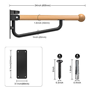 Dolibest 24 Inch Toilet Safety Bar, Foldable Toilet Grab Bar, Wall Mounted Wooden Handicap Grab Bar for Bathroom. Non-Slip and Waterproof Comfty Grip Bar for Disabled Elderly Pregnant, 1PCS