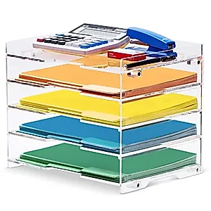 File Paper Organizer and Letter Tray for Desk Office Supplies Folder and Accessories Storage, Clear Acrylic, for Home School Desktop Organization Decor