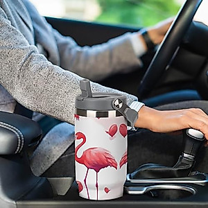 RTFGHJS Lovely Flamingos 30 Oz Tumbler with Handle And Flip Straw, Stainless Steel Vacuum Insulated Travel Mug, Thermal Cup for Coffee, Water, Iced Drinks, Fits Car Cup Holders (Home, Sports)