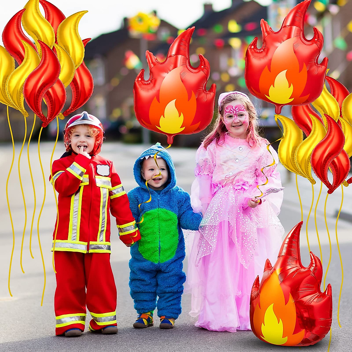 18 Pcs Fire Truck Birthday Party Supplies 32 Inch Fire Balloons Aluminum Firefighter Birthday Party Decorations 24 Inch Flame Balloons Fireman Theme Kids' Party Balloons for Campfire Hunting Decor