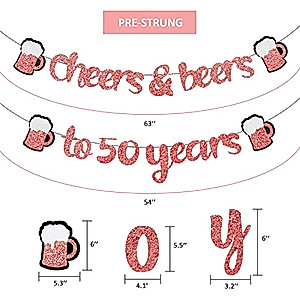 50th Rose Gold Birthday Party Decorations for Women, Cheers to 50 Years Banner, 32Inch Number 50 Rose Gold Foil Balloon and Confetti 50th Latex Balloons Cheers Foil Balloons for Her Women Anniversary