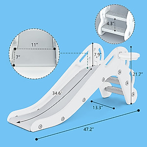 Kids First Slide for Toddlers Age 1 to 3 Years with Basketball Hoop Indoor Outdoor Playground Freestanding Slide Climber Playset Toy White