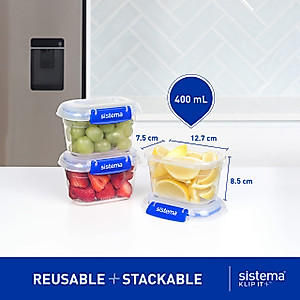 Sistema KLIP IT PLUS Food Storage Containers, 400 ml, 3 Piece Airtight Containers Set, Leak-Proof Seal, Easy Locking Clips, Recyclable with TerraCycle, BPA-Free