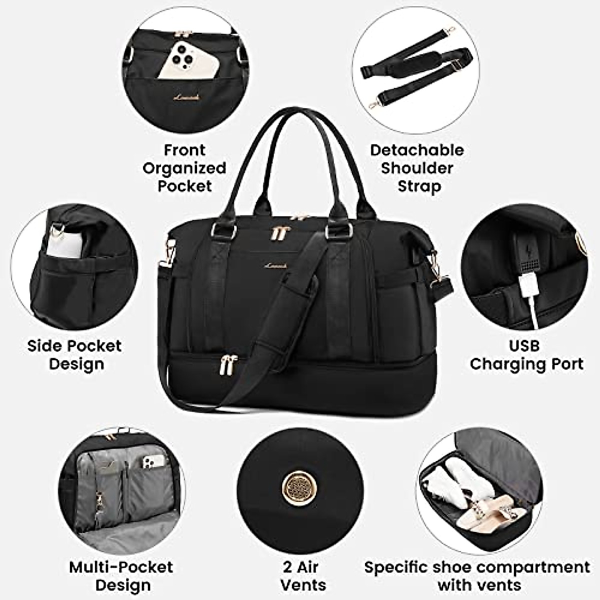 Gym Bag for Women LOVEVOOK Travel Duffel Bag with USB Charging Port,Weekender Bags for Women with Shoe Compartment,Carry on Overnight Bag with Toiletry Bag,Hospital Bags for Labor and Deliver