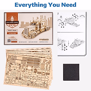 rowood Model Car Kit to Build,3D Wooden Puzzle, Scale Mechanical Vehicle Model Building Kits, Best Toys Gift for Adults & Teens - Heavy Truck